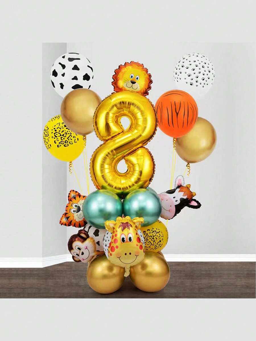 26pcs Forest Animal Theme Party Balloons, Number 8 Aluminum Foil ...