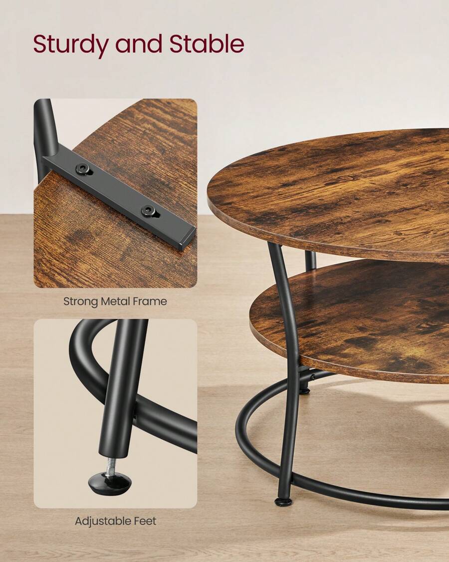 VASAGLE Coffee Table, Round Cocktail Table With Shelf, Tea Table, Easy ...