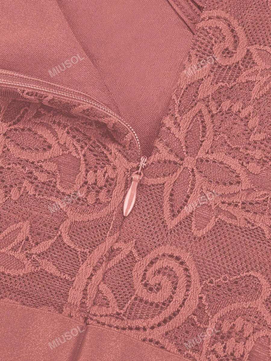 MIUSOL Vestido de fiesta formal de encaje completo con cuello en V y ...