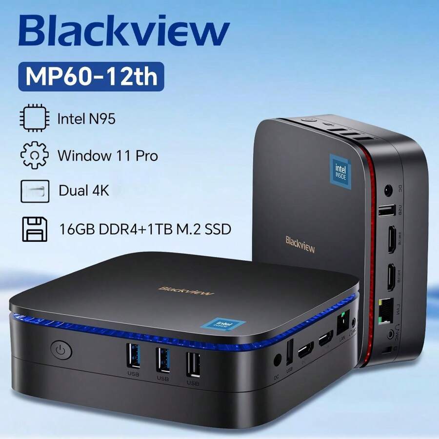 Blackview MP60(N-95+16Go+1To) PC mini amélioré Intel 12e génération N-95(jusqu'à 3,4 GHz), mini ...