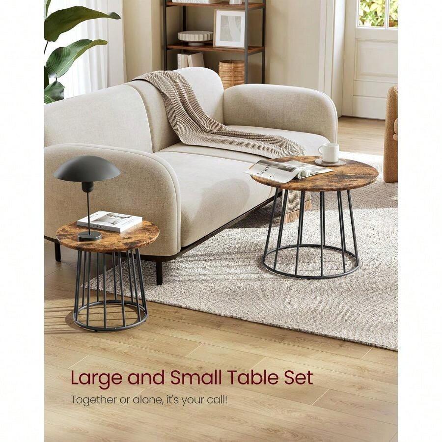 SONGMICSHOME Round Coffee Tables, Set Of 2, Modern Circle Side Tables ...