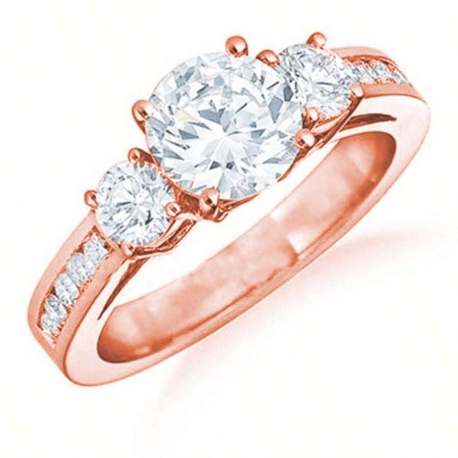 Elegant Luxury 18K Golden Plated Promise Ring, Sparkling Round 3-Row ...