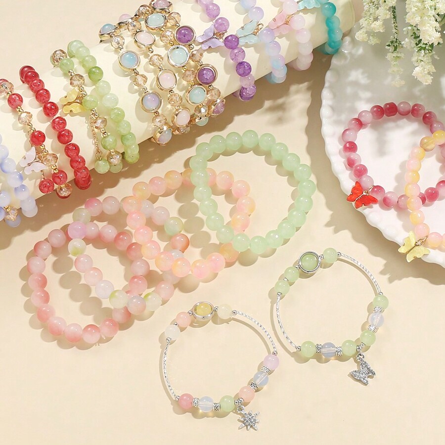 2pcs Butterfly Decor Beaded Bracelet | SHEIN UK