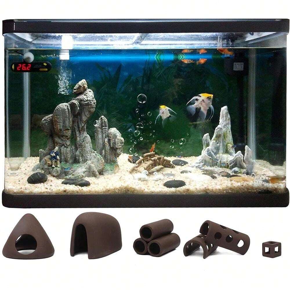 Aquarium Decor Thematic Ornaments Ceramic Shrimp Hideaway Caves And Jar ...