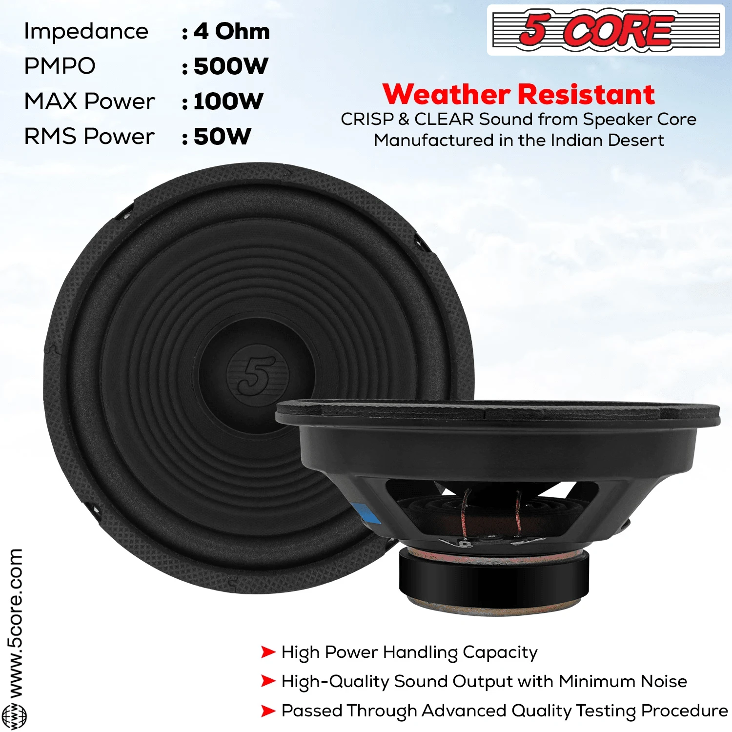 5 Core 8 Inch Subwoofer Speaker 500W Peak 4 Ohm Replacement Car Door Bass Sub Woofer - WF 8"-890 ...