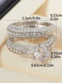 2pcs/Set Sparkling Silver Color Cubic Zirconia Wedding Rings Set For ...