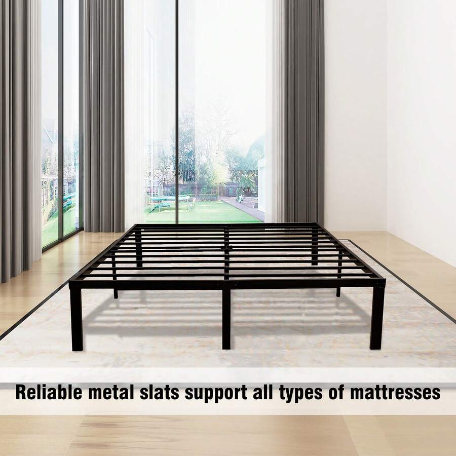 12 Inch Bed Frame Queen Size Heavy Duty Steel Slat Support Metal ...