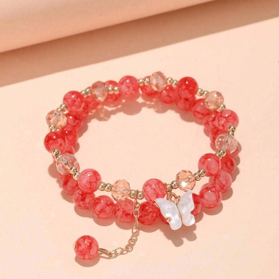 2pcs Butterfly Decor Beaded Bracelet | SHEIN UK
