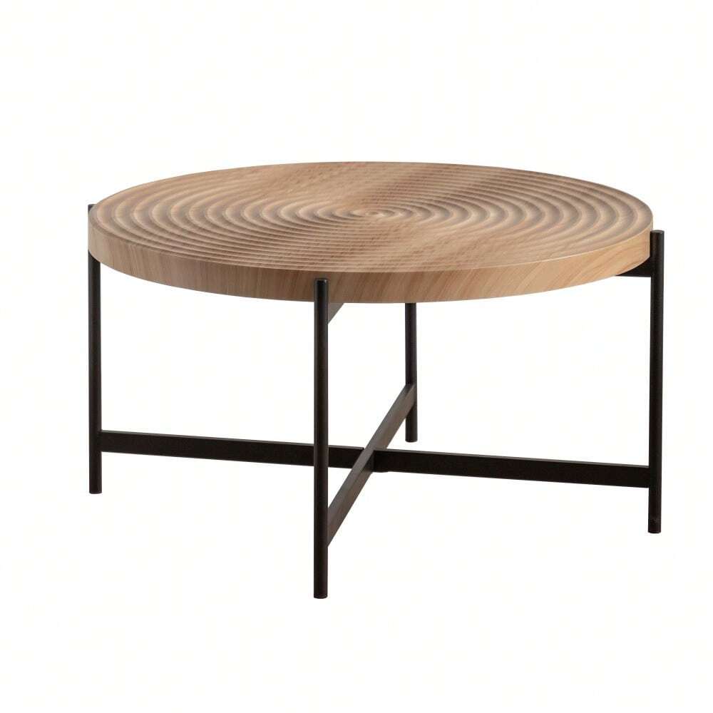 33"Modern Thread Design Round Coffee Table , MDF Table Top With Cross ...