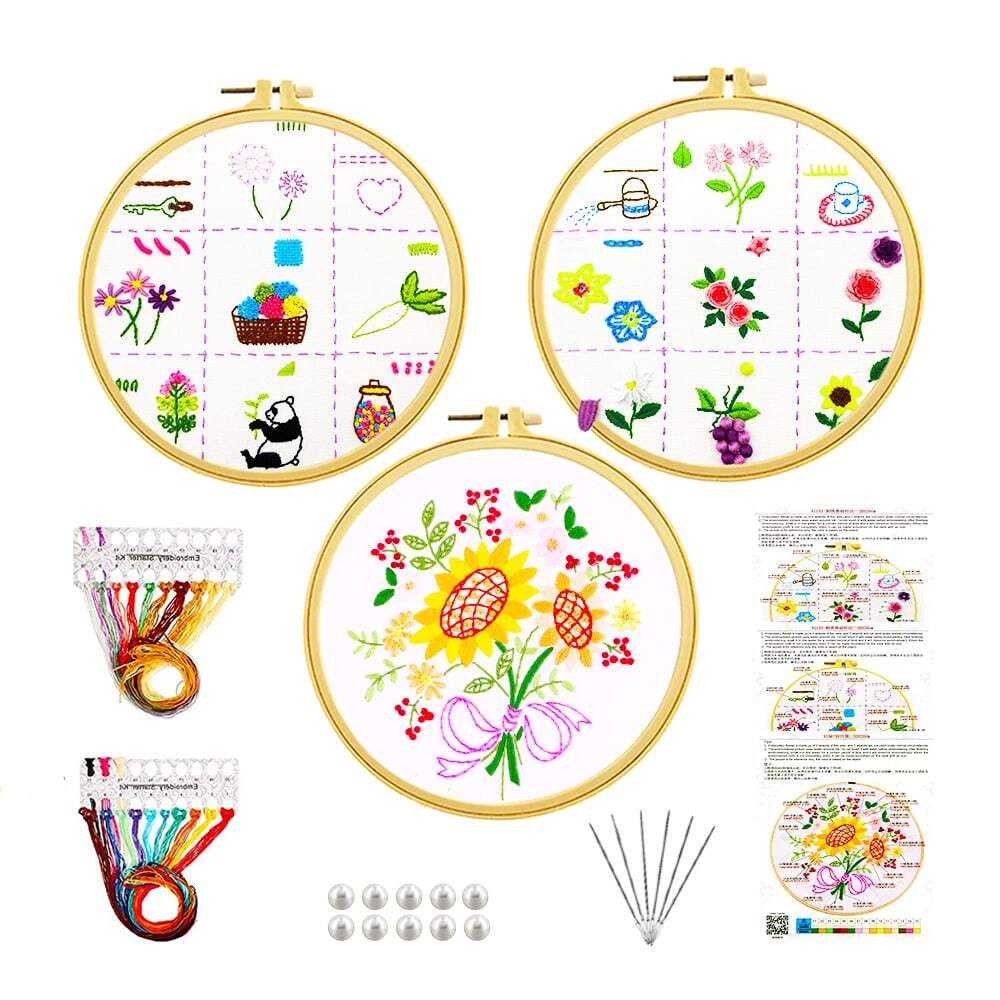 Embroidery Kit For Beginners With Stamped Patterns, 3PCS Embroidery ...