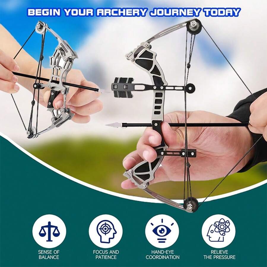 2 Piece Set 9.5 Inch Stainless Steel Mini Bow And Arrow Micro Bow And ...