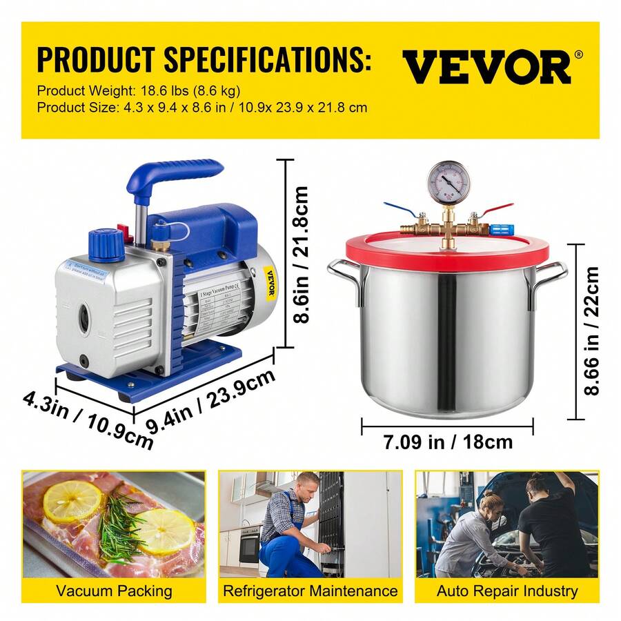 VEVOR 1.5 Gallon Vacuum Degassing Chamber Kit Stainless Steel Degassing ...