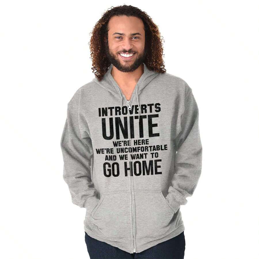 Introverts Unite Here Uncomfortable Zip Up Hoodie Mens Womens | SHEIN USA