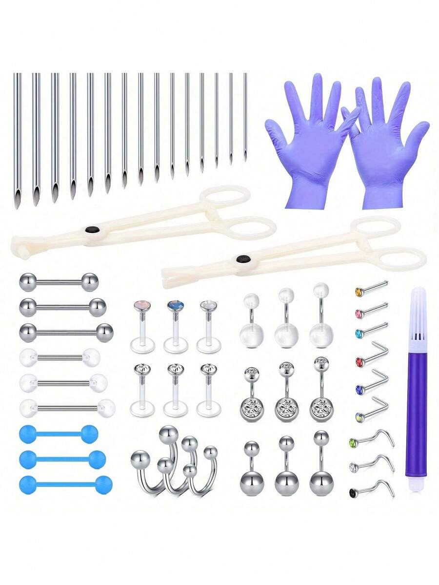 CIZME 24/42/84pcs Stainless Steel Piercing Kit 14G/16G Belly Button ...