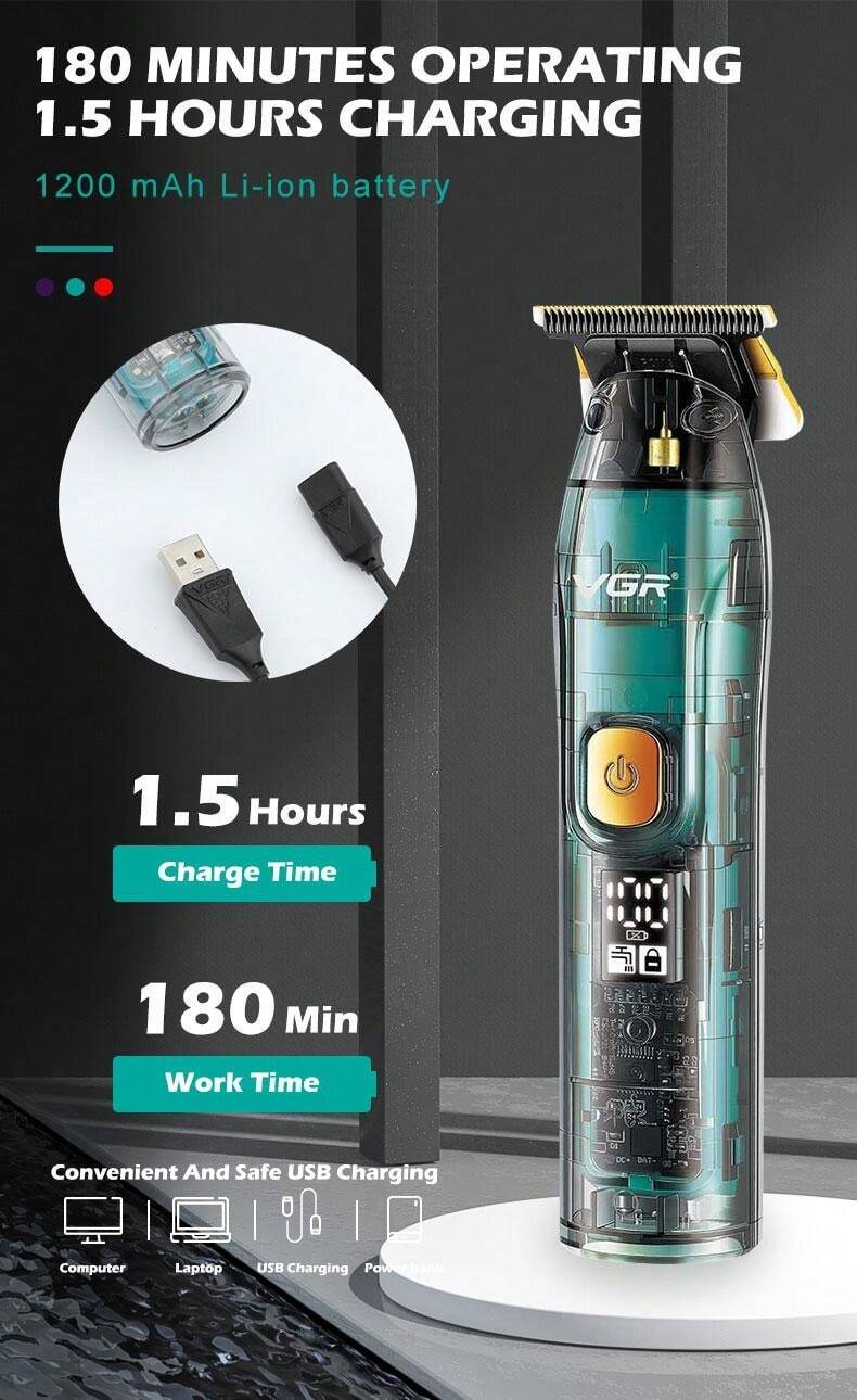 VGR VGR IPX7 wasserdichter elektrischer Haarschneider, professioneller kabelloser aufladbarer ...