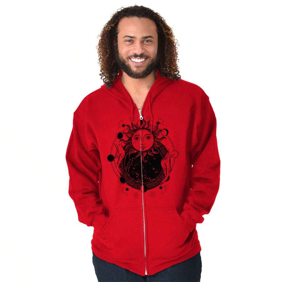 Celestial Sun Space Hands Spiritual Zip Up Hoodie Mens Womens | SHEIN USA