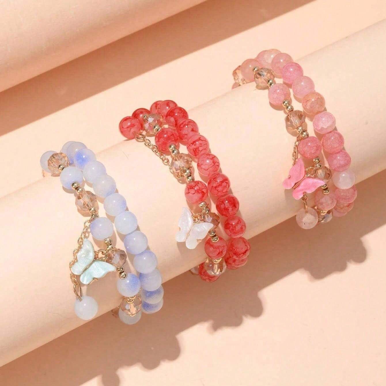 2pcs Butterfly Decor Beaded Bracelet | SHEIN UK
