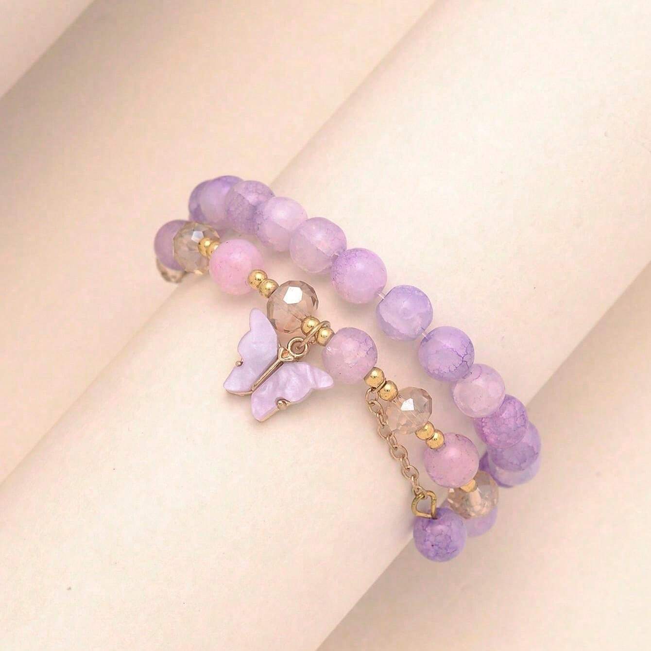 2pcs Butterfly Decor Beaded Bracelet | SHEIN UK