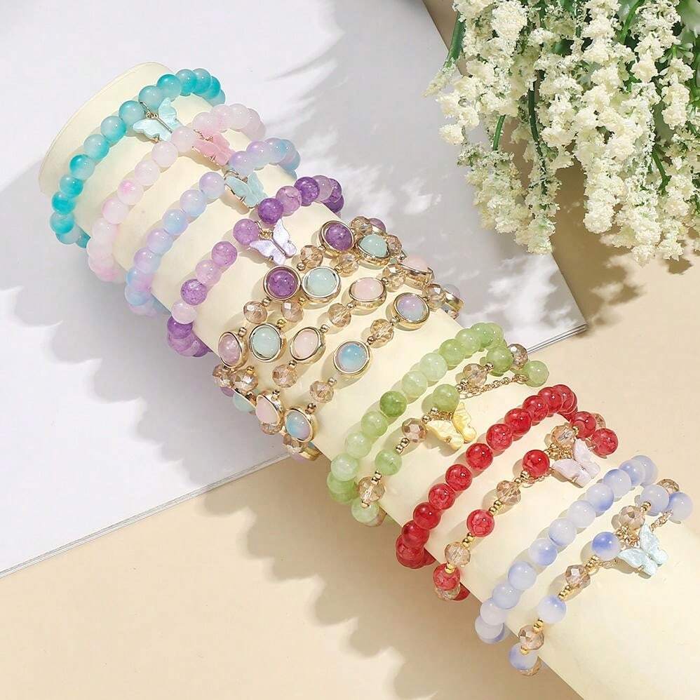 2pcs Butterfly Decor Beaded Bracelet | SHEIN UK