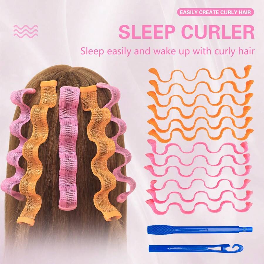 12 Pieces Heatless Waves Curlers Spiral Curls Styling Kit No Heat Hair ...