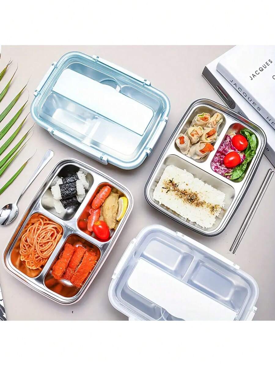 1Pc Leak-Proof Stainless Steel Lunch Box With 3 Compartments - Easy ...