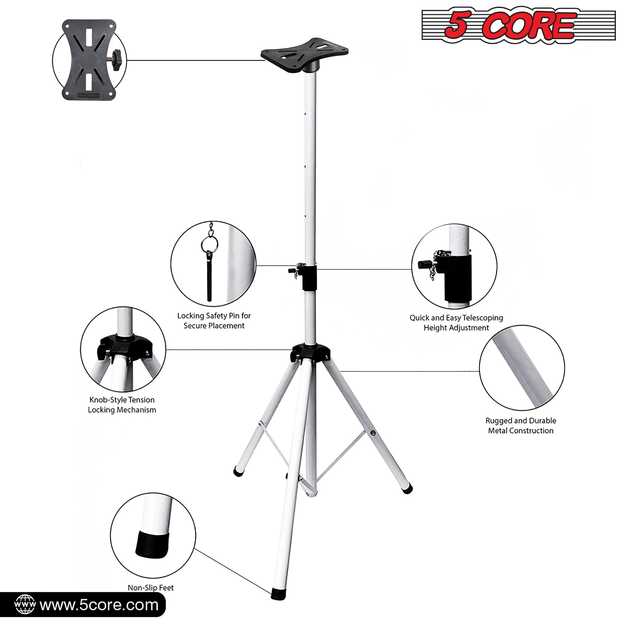 5 Core Speaker Stand Tripod Floor Tall Pair Adjustable Up To 72 Inch DJ ...