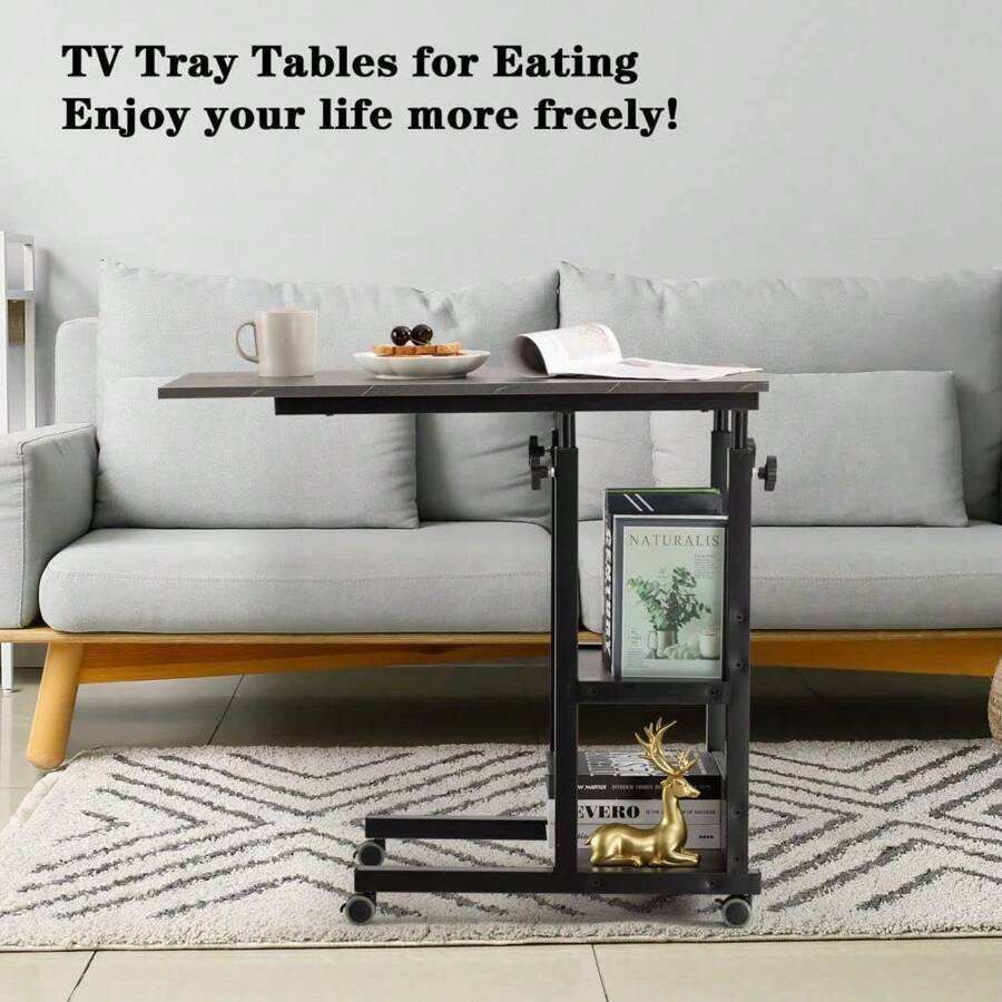 C Shaped Side Table Adjustable, Height Adjustable C Table With Wheels ...