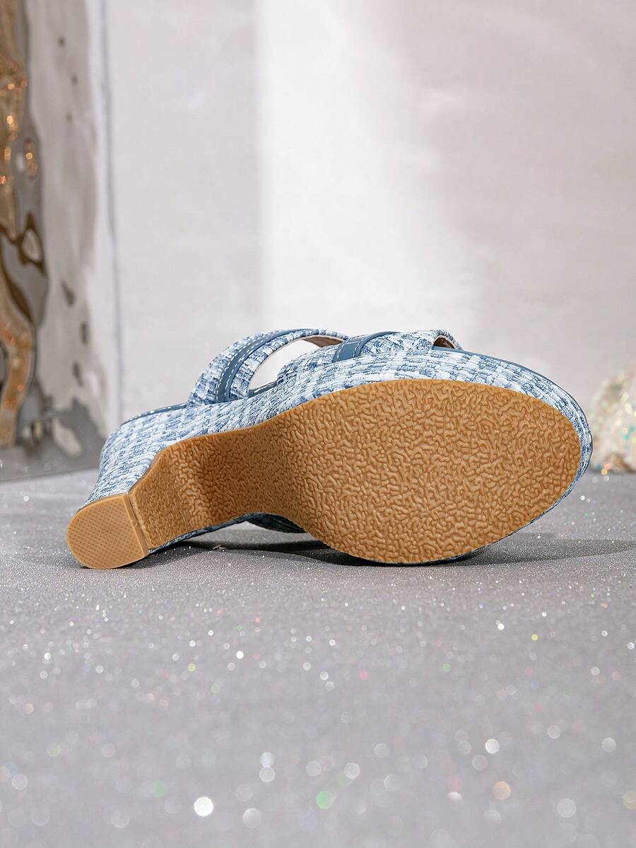 Women's High Heel Sandals Woven-Style Splice Shiny Sole Fashion Elegant ...