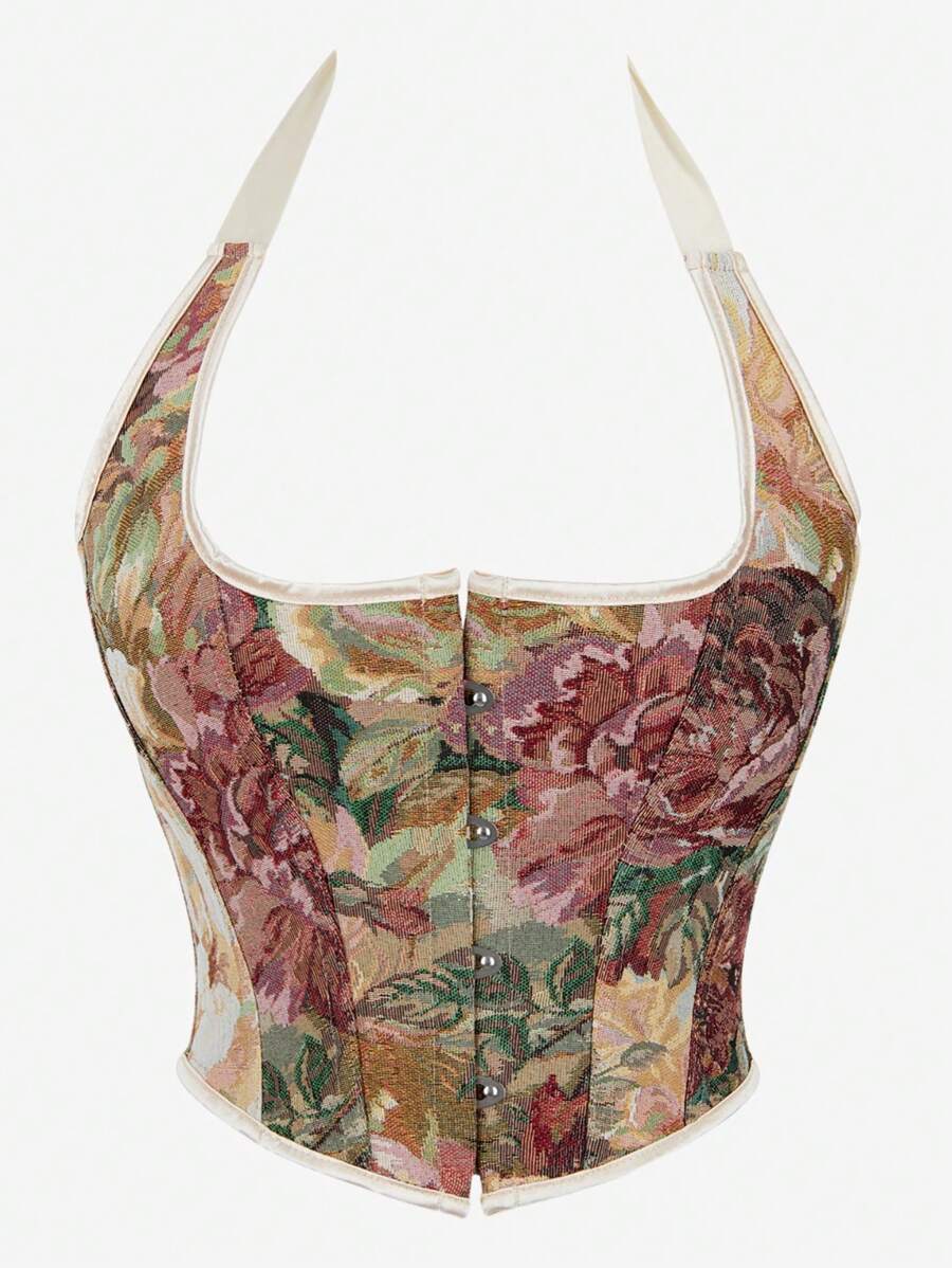 Bustier Corset With Classic Royal Halter Neckline, Retro Boned Bodice ...