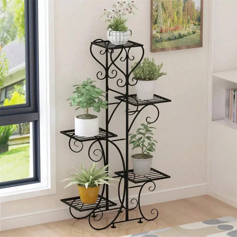 UNHO Indoor Plant Shelf, Wrought Iron Plant Rack For Outdoors ...