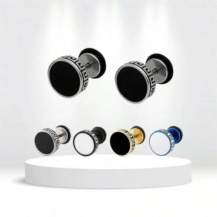 Dumbbell Round Stud Earrings, Simple & Fashionable Round Screw Threaded ...