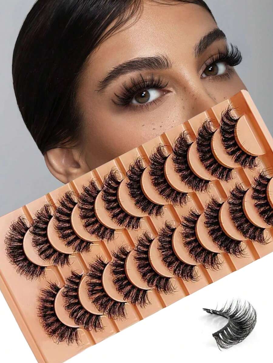 10 Pairs Of Natural Fluffy D-Curly Messy Long Holiday Eyelashes, Fine ...