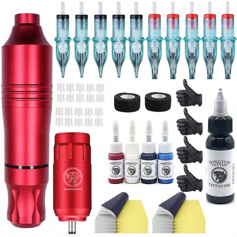 Professional Tattoo Machine Set, Cartridge Needles, Inks Cups, Power ...