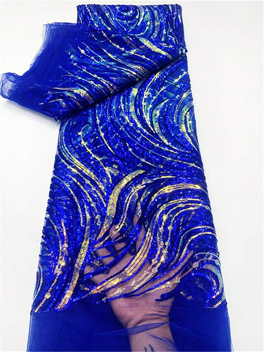 1 yarda Tela de encaje azul de alta calidad con lentejuelas de red ...