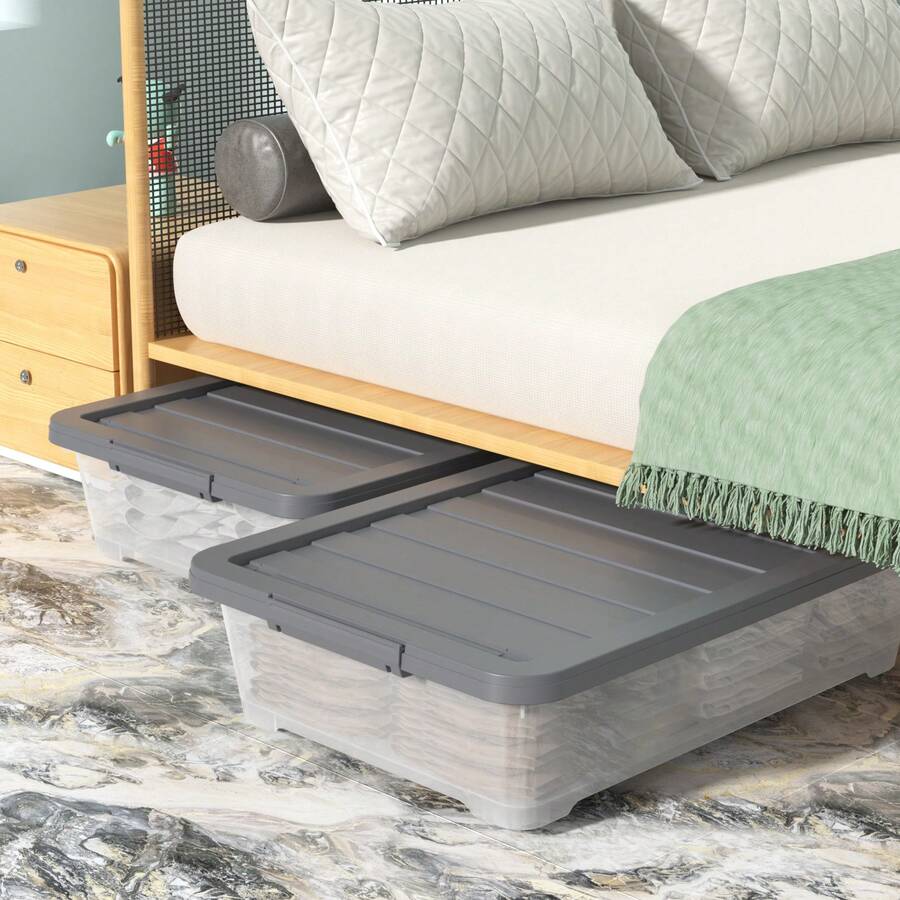 Yuright Yuright 3 Packs 40 Quarts Large Plastic Under Bed Boxes With ...