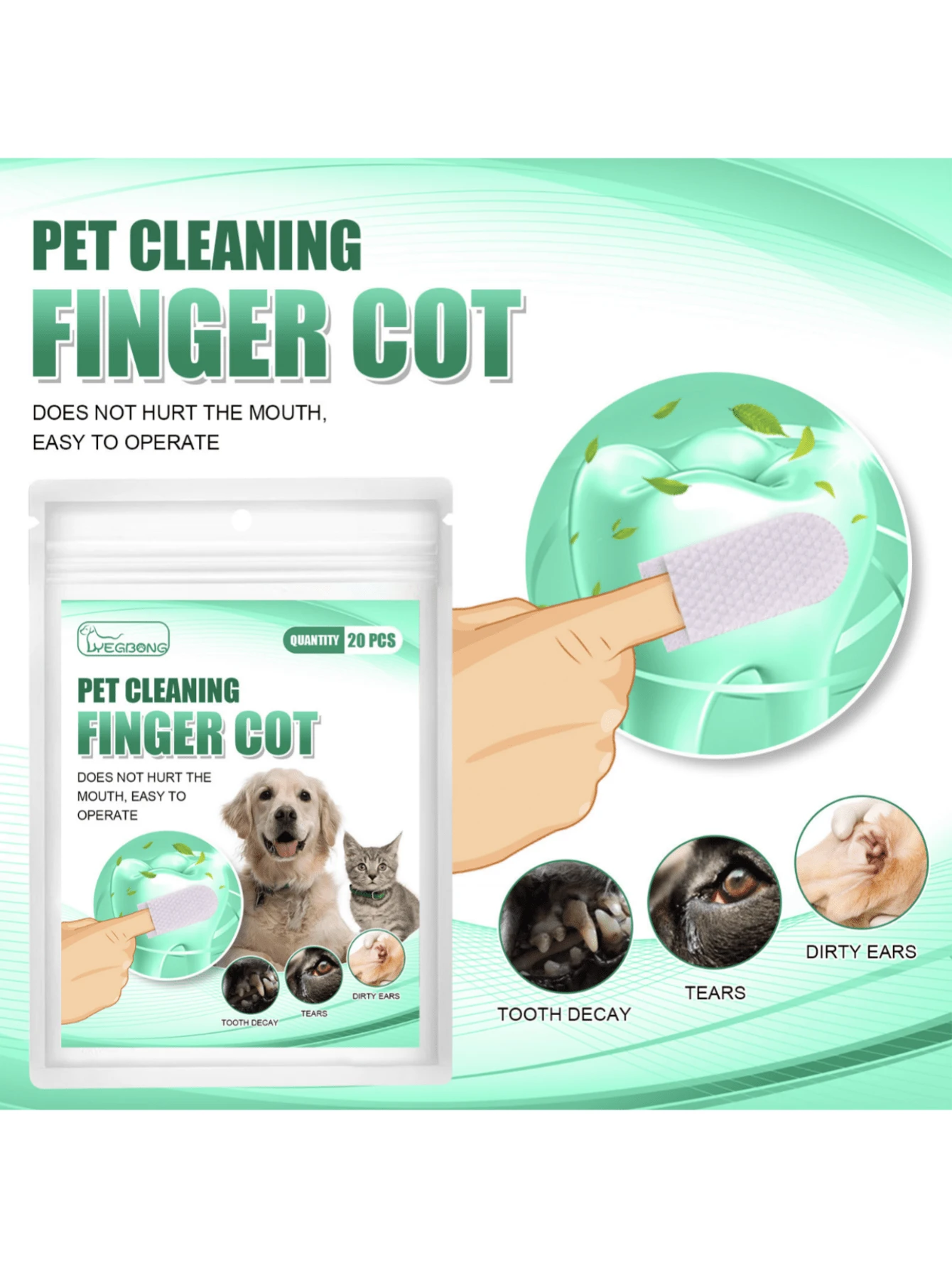 Yegbong Pet Tooth Cleaning Finger Sleeves, Disposable Convenient ...