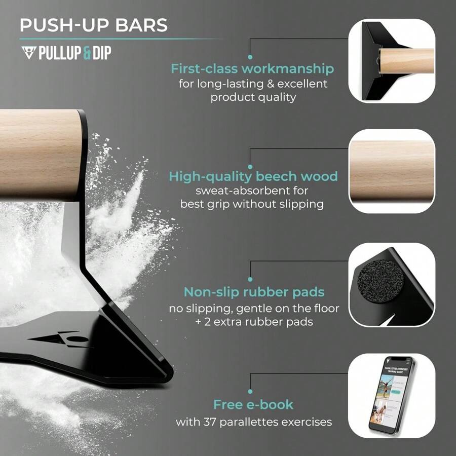 Parallettes - Push Up Handles With Ergonomic Wooden Handles & Heavy ...