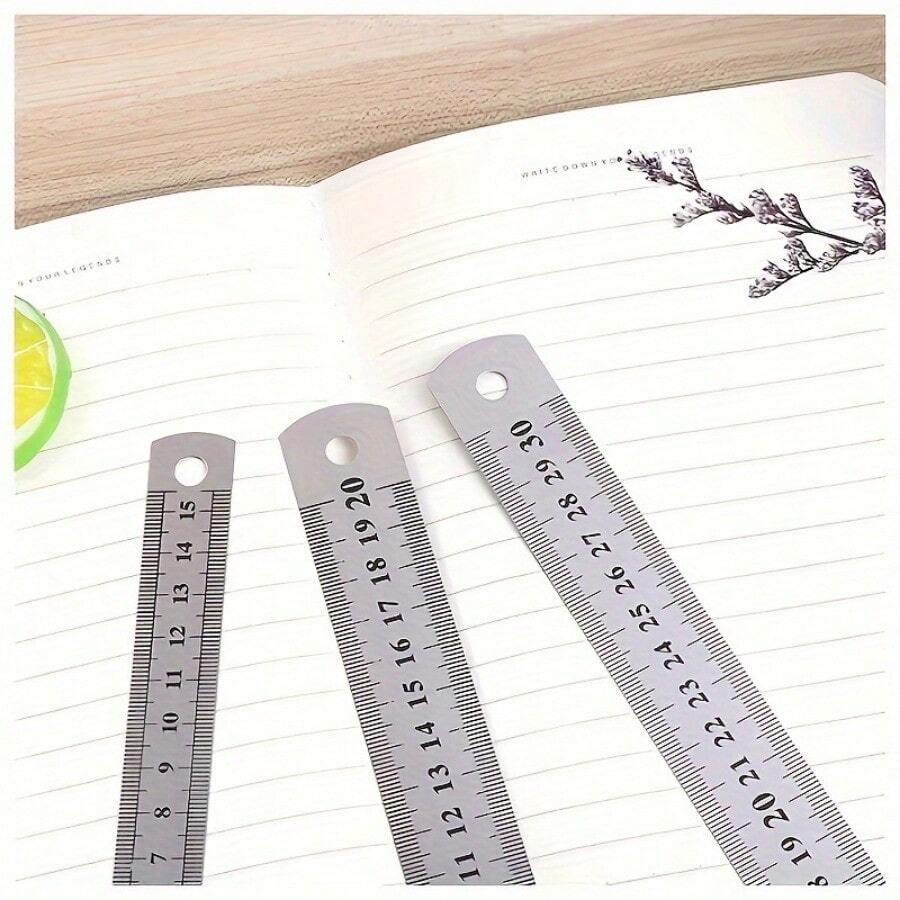 3pcs Stainless Steel Double-Side Ruler, Precise & Durable Measuring ...