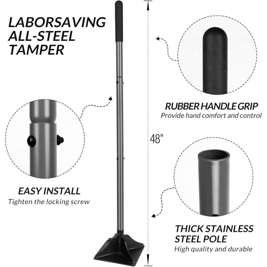 Steel Tamper 48 Inch Steel Handle 10"X10" Garden Tamper With Rubber ...