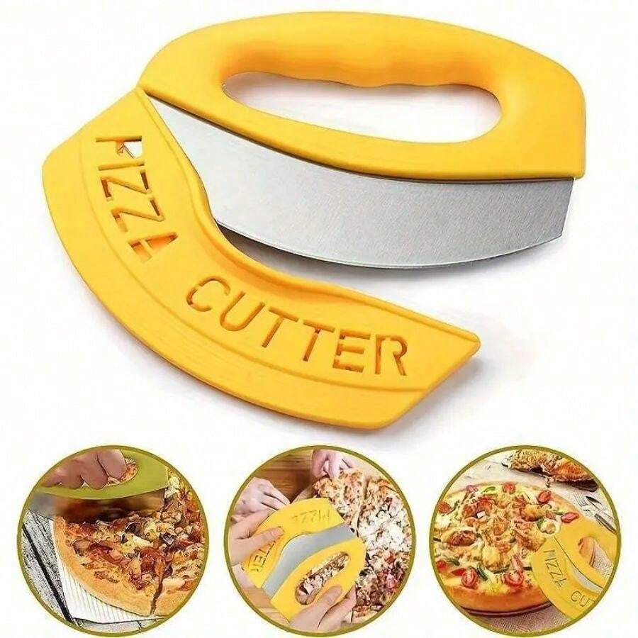 Cortador de pizza semi-circular de acero inoxidable con tapa protectora ...