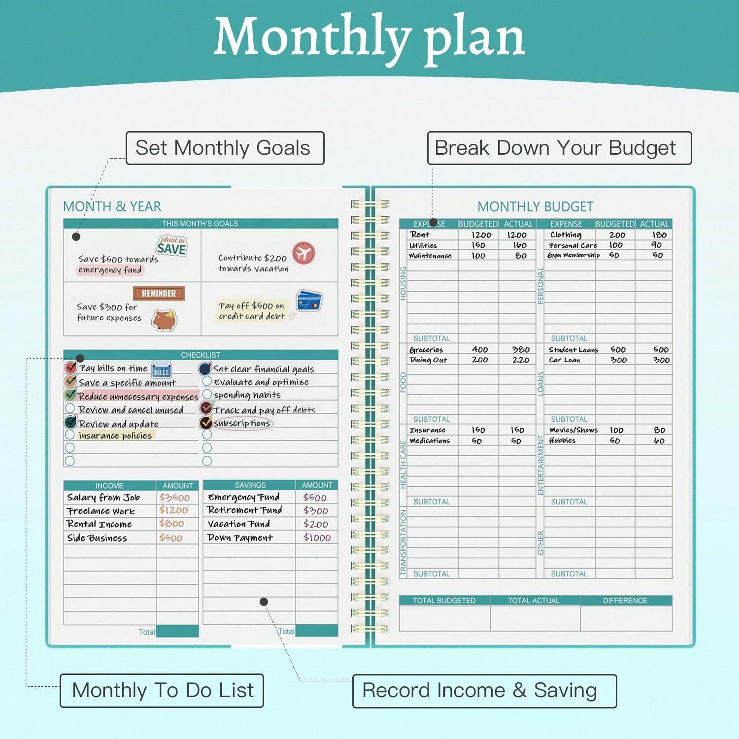 Budget Planner - Monthly Budget Book With Expense & Bill Tracker ...