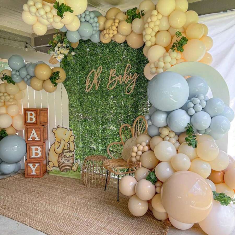 Blue Balloon Arch Kit, 132Pcs Dusty Light Blue Balloons Garland With Brown Double Stuffed ...