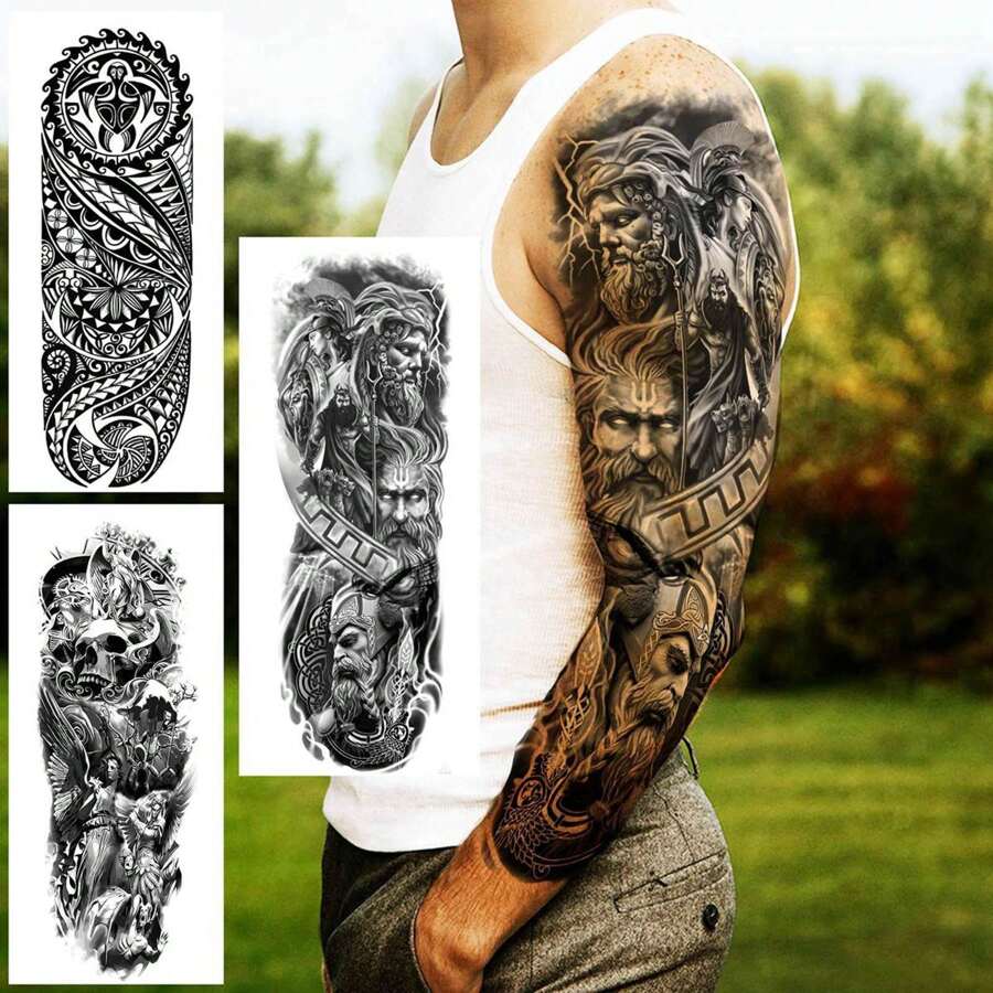 20 Sheets Extra Large Full Arm Temporary Tattoos For Men Adults, Tiger ...