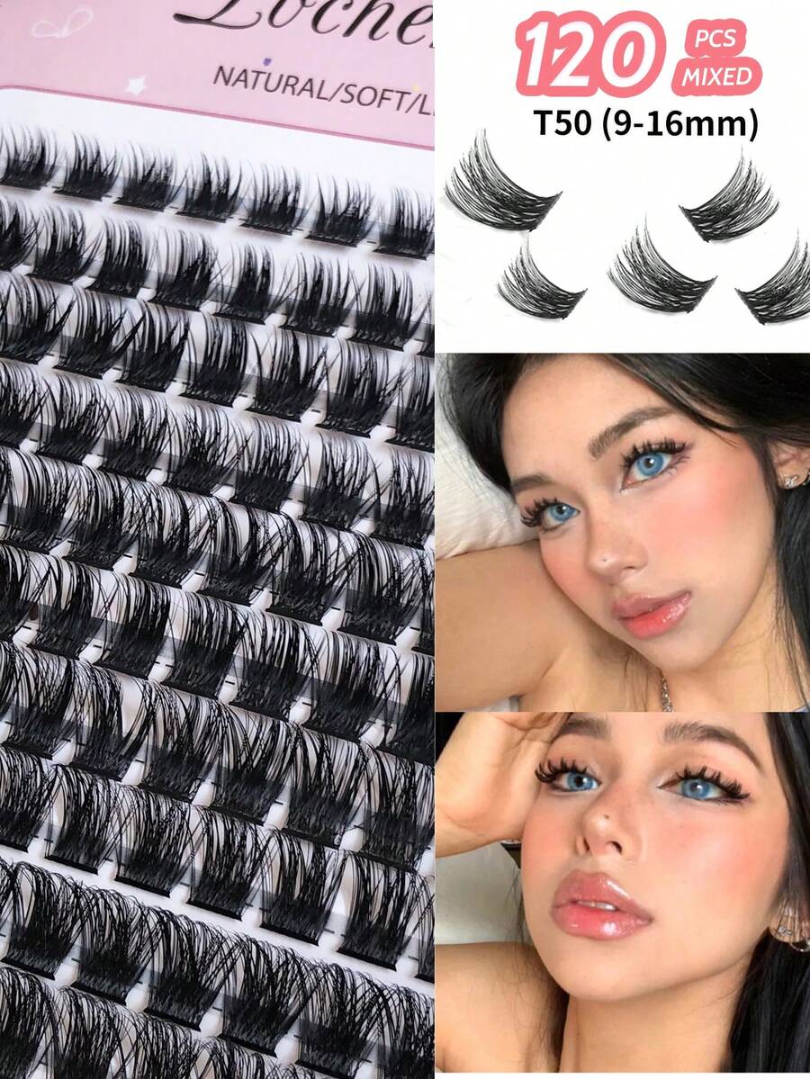 T50 DIY Lash Extension Kit Individual Eyelash Extension With Tool D Curl Reusable Cluster Lashes ...