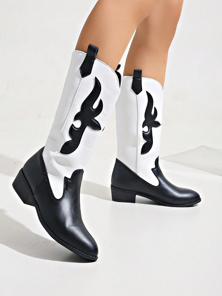 2024 New Western Style Pointed Toe V-Cut Riding Boots Knee High Boots ...