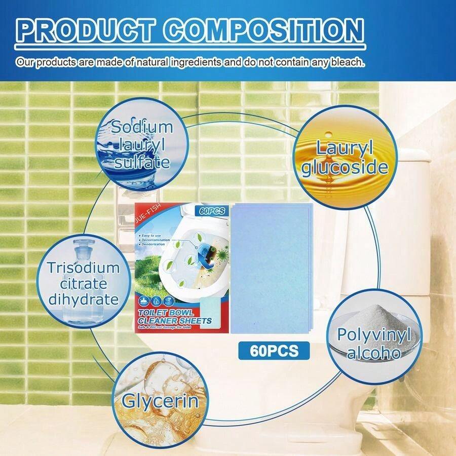 60pcs Jue-Fish Toilet Cleaning Tablets, Low Odor Toilet Cleaner ...