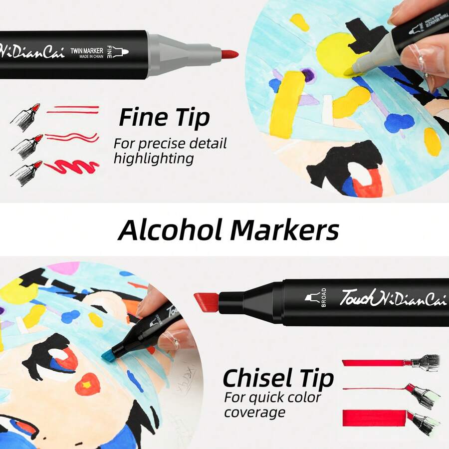 80 Colors Alcohol Based Markers, Dual Tip, Fine Tip And Chisel Tip ...