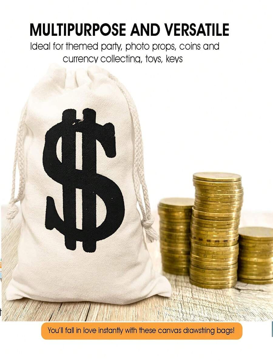 Canvas Money Bags For Party, Costume Money Bag Prop With Dollar Sign ...
