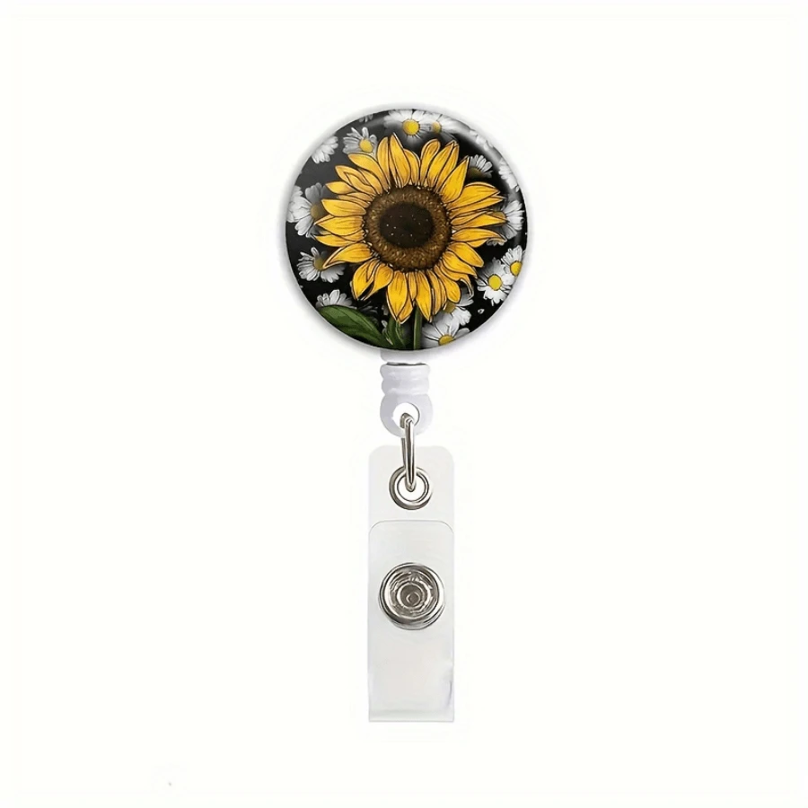 Sunflower Lanyard ID Badge Holder, Retractable Name Tag Badge Reel For ...