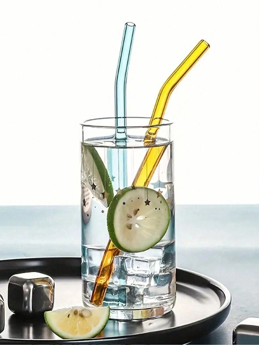 8Pcs Colorful Glass Straws With 2 Cleaning Brushes - 8mm Reusable ...